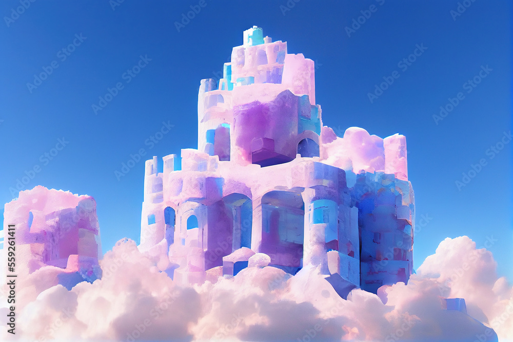 Splendid ice floating castle for fairy tale princess in the sky kingdom ...