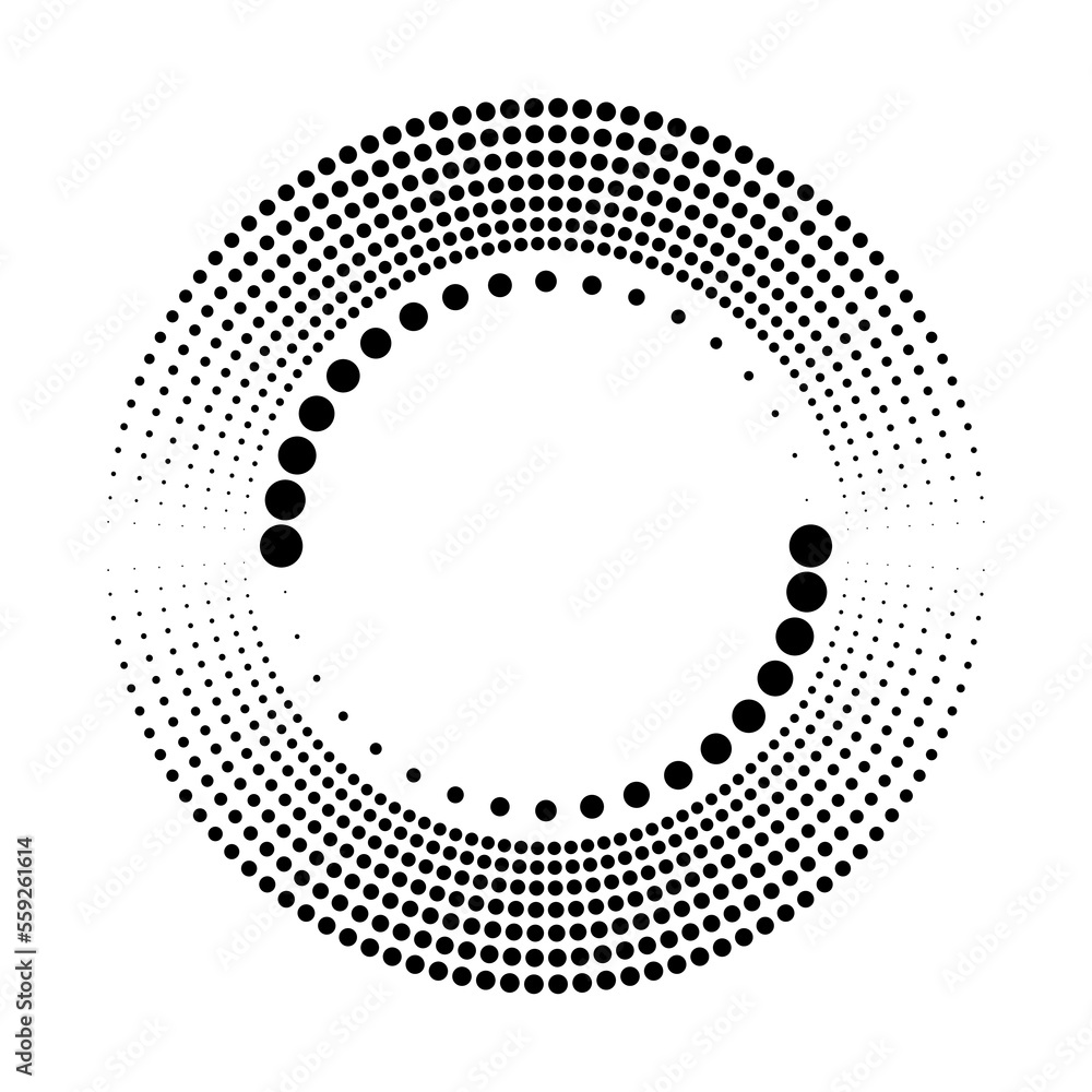 Abstract black dots in circle form. Concentric rotating circles ...