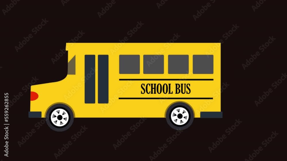 School bus pick up students from school on Alpha Channel. Cartoon ...
