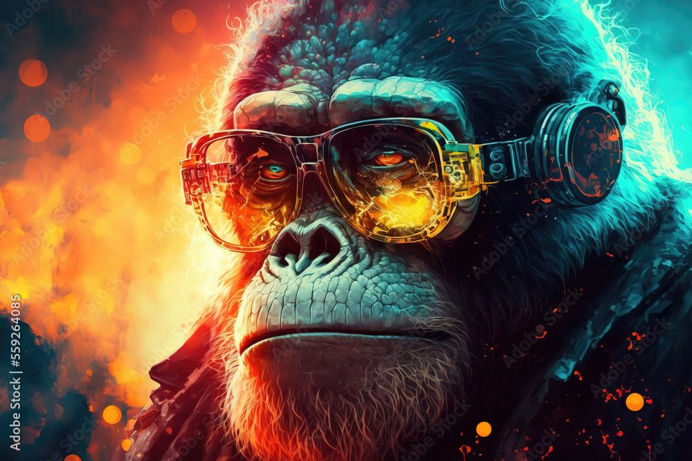 Cool monkey ape Gangsta rapper in sunglasses.sketch art for artist ...
