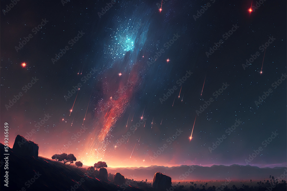 Meteor shower in the night sky. Space event. Space wallpaper or ...