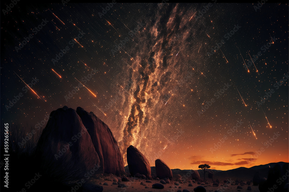 Meteor shower in the night sky. Space event. Space wallpaper or ...