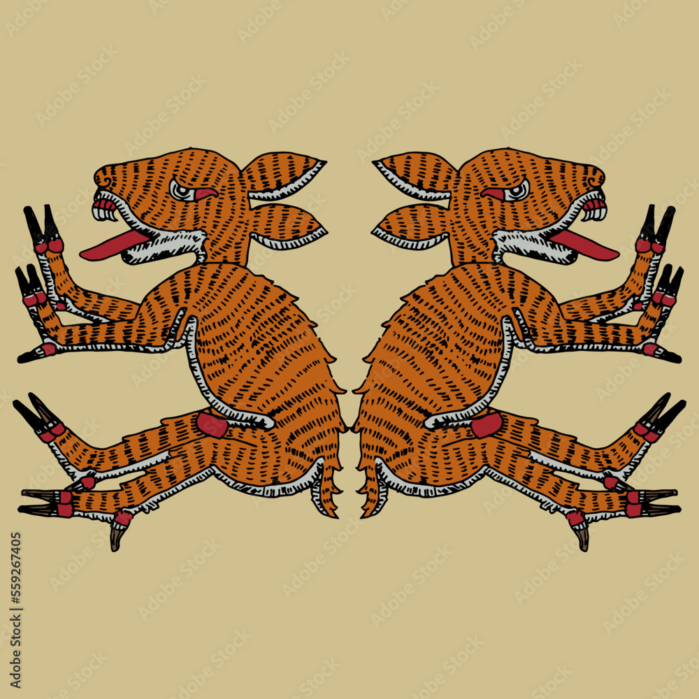 Symmetrical animal design with two stylized deer. Native American art ...