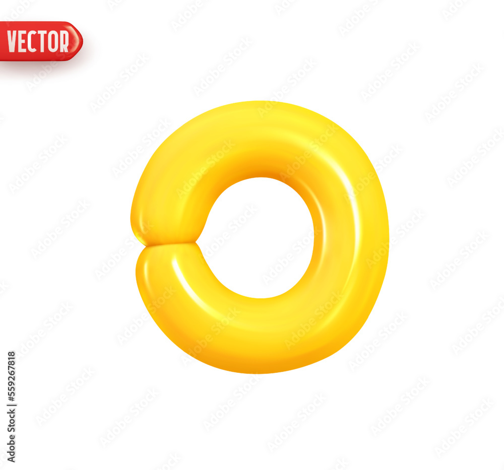 O symbol, plastic yellow latin letter O. 0 number. Realistic 3d design ...