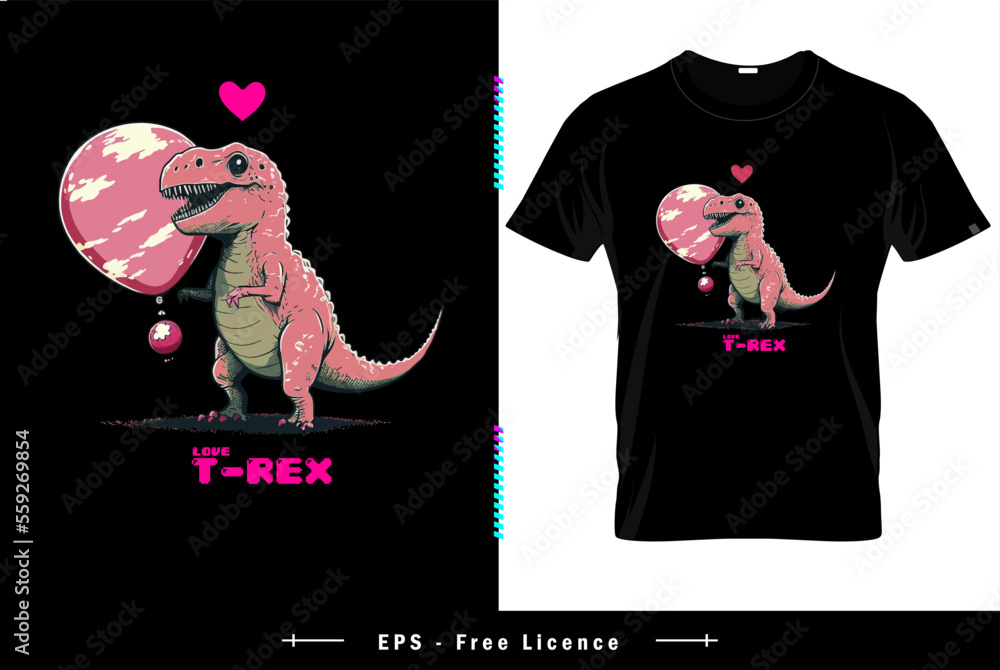 love pink t-rex design t-shirt eps free trendy vertical design template ...