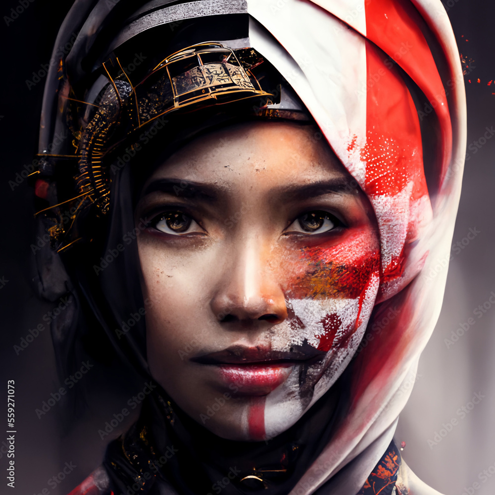 young Indonesian attractive woman with makeup in colors of Indonesian ...