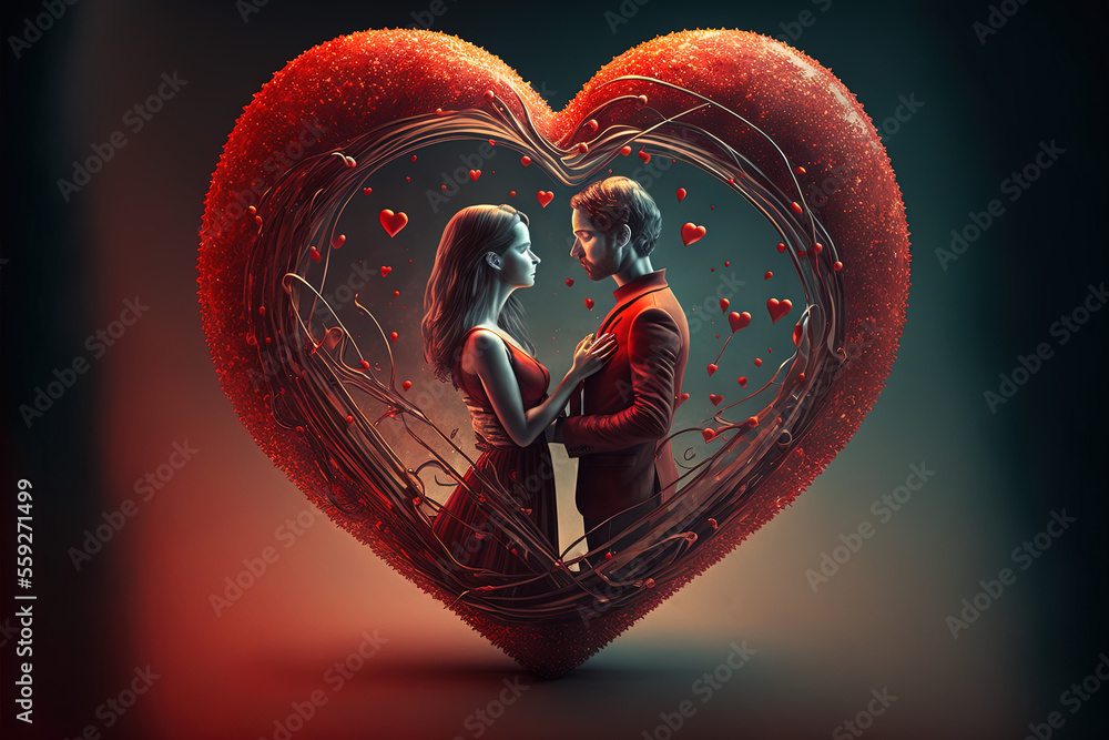 ภาพประกอบสต็อก Two heart struck lovers entangled in love on Valentines ...
