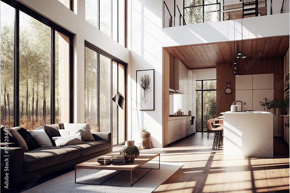 Light Interior Room With Modern Architecture and Natual Light White ...