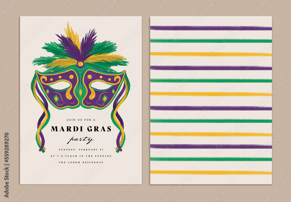 Mardi Gras Party Invitation with Mask.zip Stock Template | Adobe Stock