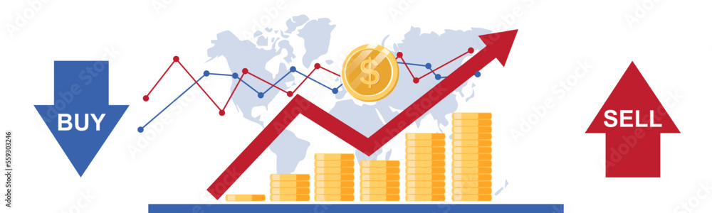 Stock market banner graph showing growth vector illustration Stock ...