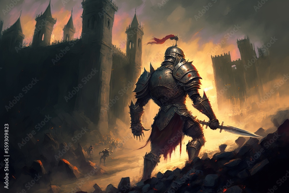 Warrior fighting scene. Flame. Medieval times. fantasy scenery. concept ...