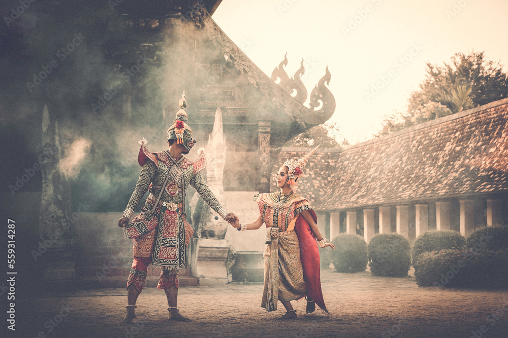 Khon, Thai cultural art Dance in masks Khon, Benjakai and Hanuman in literature Amayana, Thai ...