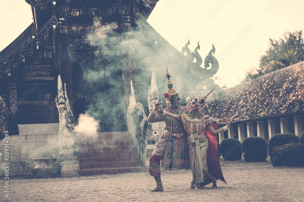 Khon, Thai cultural art Dance in masks Khon, Benjakai and Hanuman in literature Amayana, Thai ...