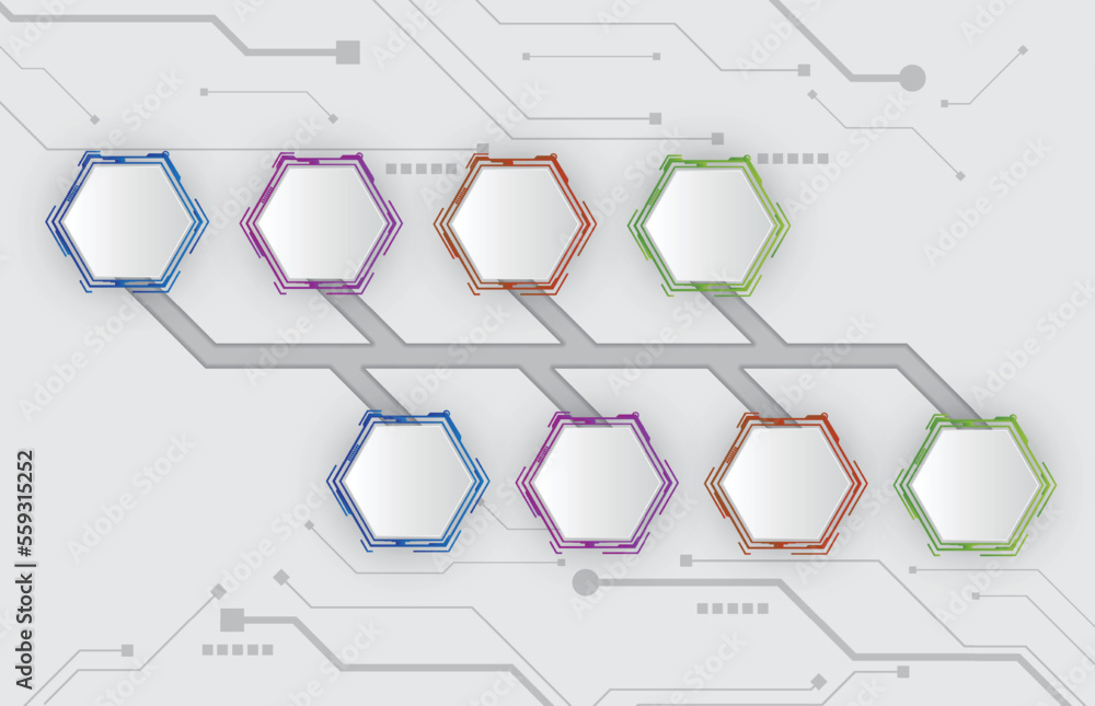 Infographic white template of hexagon hud ui display timeline topic ...