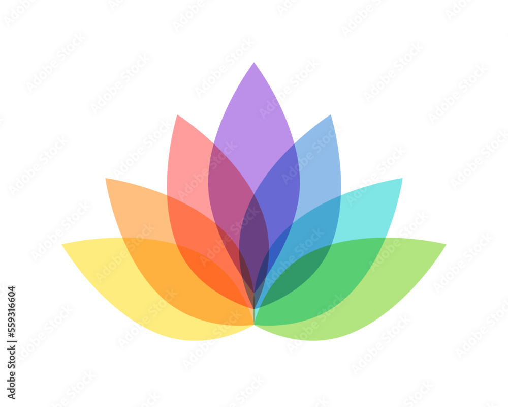 Colorful lotus flower concept. 7 petals and seven colors. Abstract ...