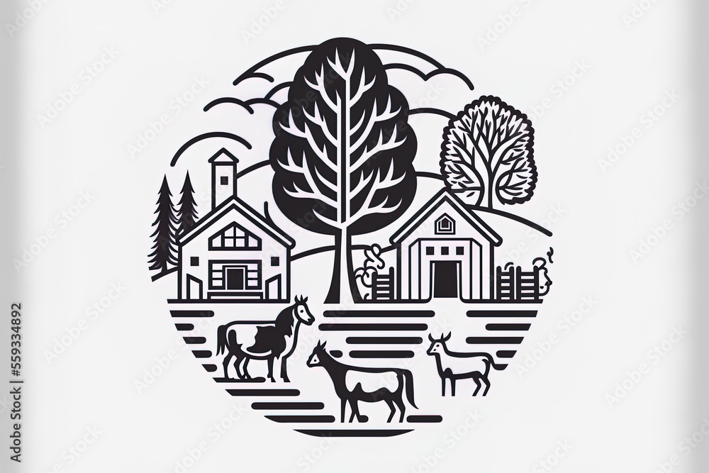 Icon of a rural scene with agricultural fields on a white backdrop ...