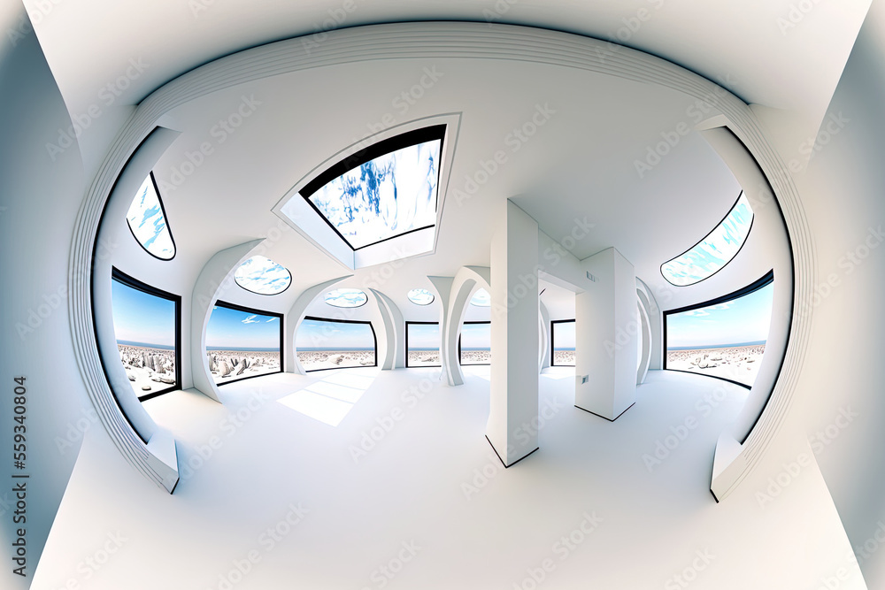 Illustration of the inside of a contemporary, futuristic, white ...