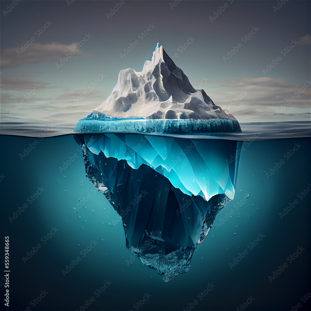 Iceberg illustration showing the external part and the submerged ice ...