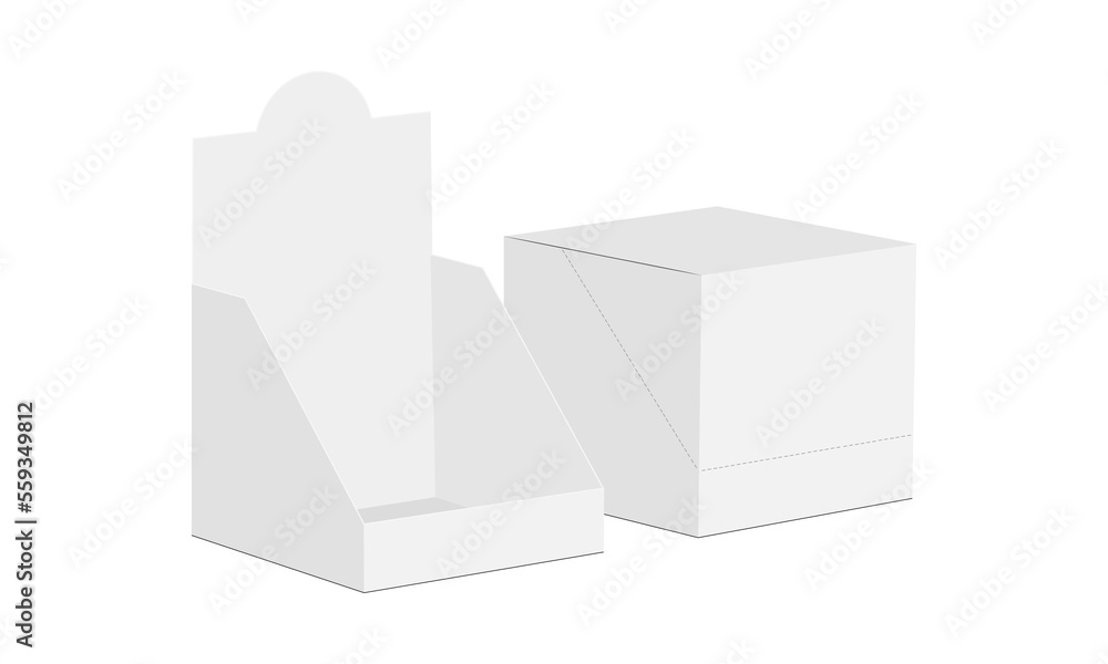 Square Display Box Mockup, Opened and Closed, Isolated on White ...