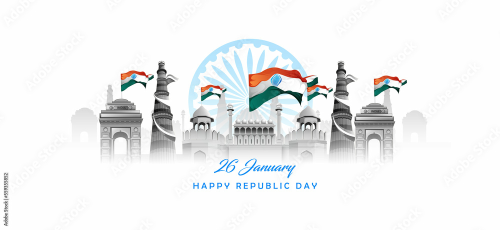 26 january with flag art indian celebration happy republic day India ...
