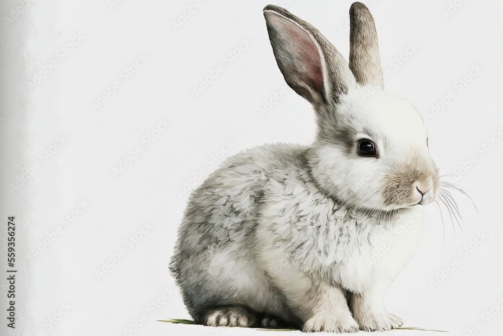 White backdrop with an isolated watercolor of a rabbit. Hand drawn ...