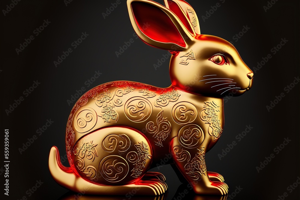 Chinese new year 2023 year of the rabbit. Gold and red bunny rabbit ...