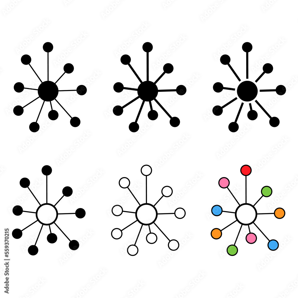 Set of Hub flat network icon, connect structure vector symbol isolated ...