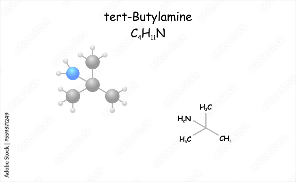 Stylized molecule model/structural formula of tert-Butylamine. Stock Vector | Adobe Stock