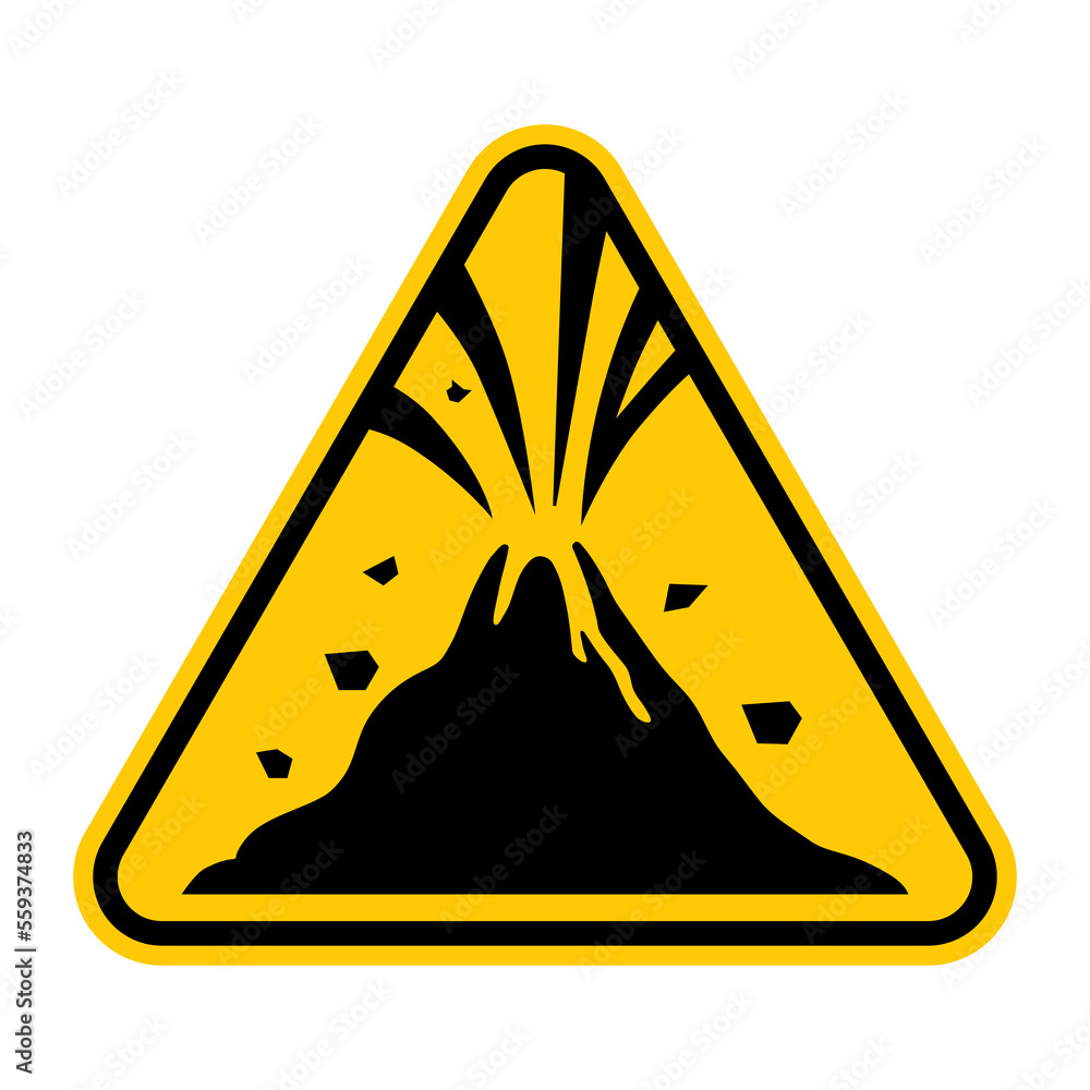 Active volcano zone warning sign. Vector illustration of yellow ...