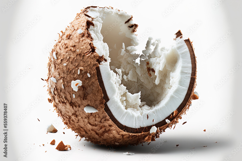Isolated chunk of coconut. Slice of coconut on a white background ...