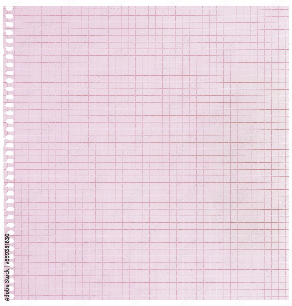 Checked spiral notebook page paper background, old aged pink chequered ...