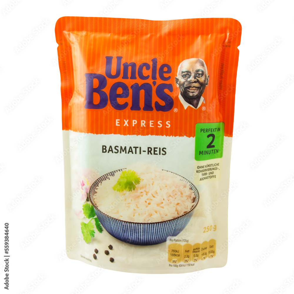 German Uncle Ben's Rice Reis in der Verpackung freigestellt Hintergrund ...