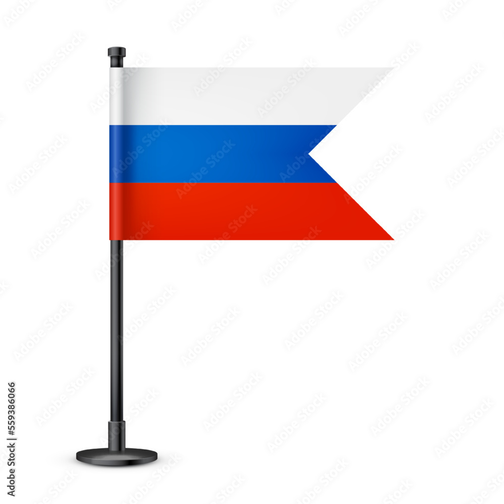 Realistic Russian table flag on a black steel pole. Souvenir from ...
