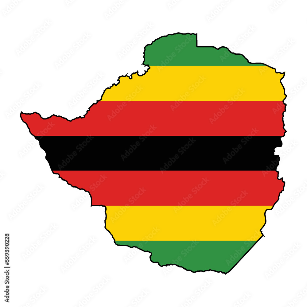 Zimbabwe Map Outline With Flag Colors Stock Vector | Adobe Stock