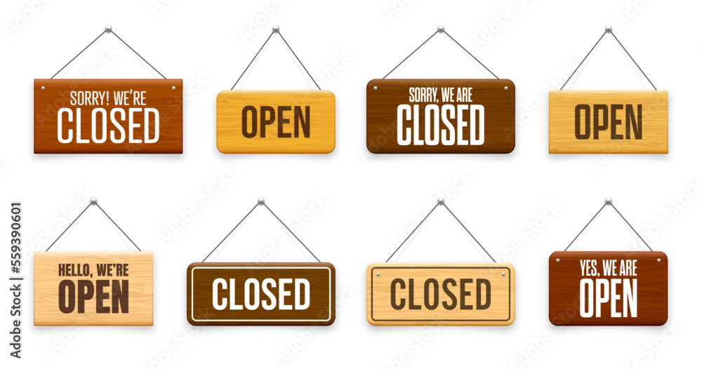 Wooden open or closed hanging signboards. Made of wood door sign for ...
