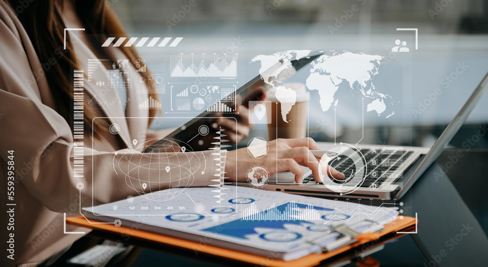 Team colleagues wear formal attire to work together to optimize ...