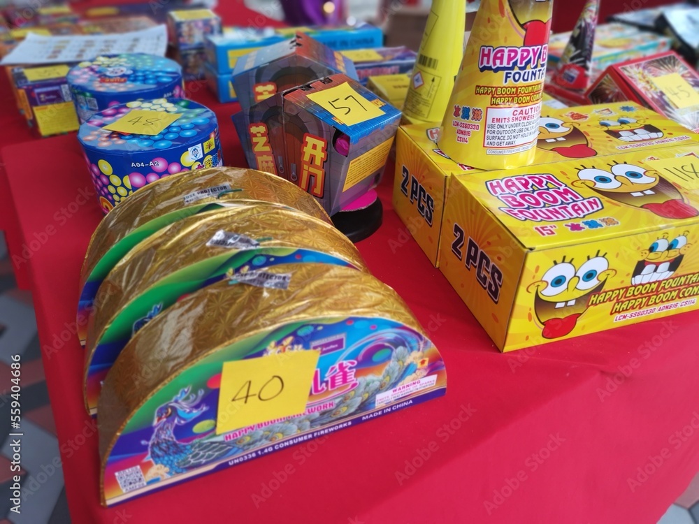 Variety of different types firecrackers with discounts for the coming ...
