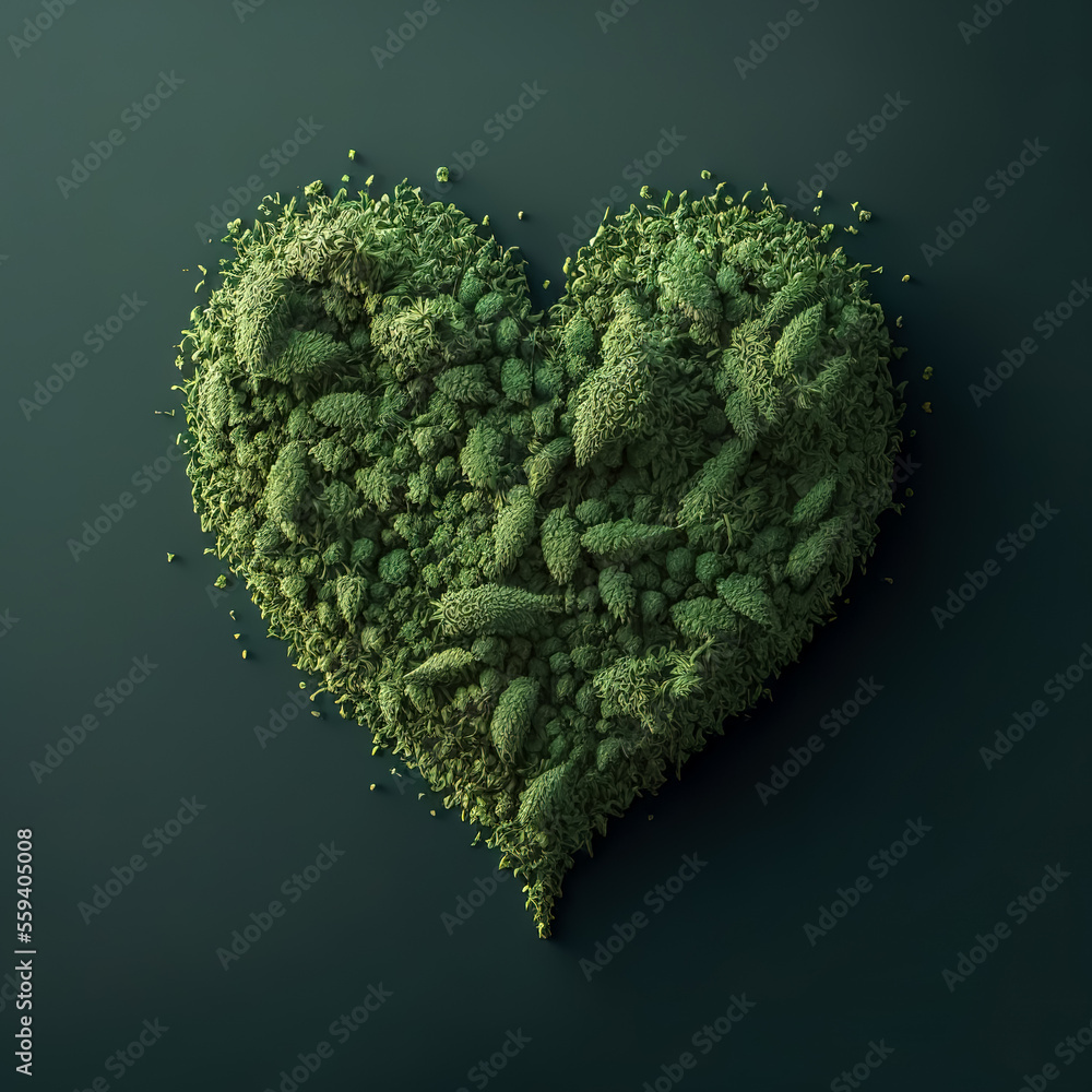 Heart symbol made of green marijuana. Heart Shape Cannabis Flower ...