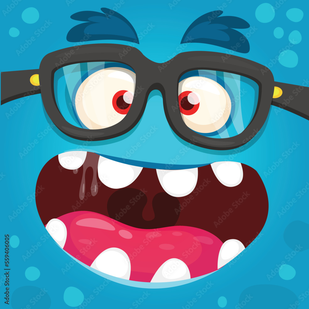 Funny cartoon monster character face expression wearing eyeglasses ...