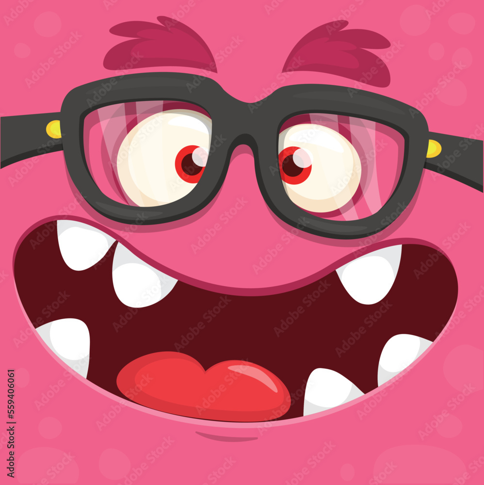 Funny cartoon monster character face expression wearing eyeglasses ...