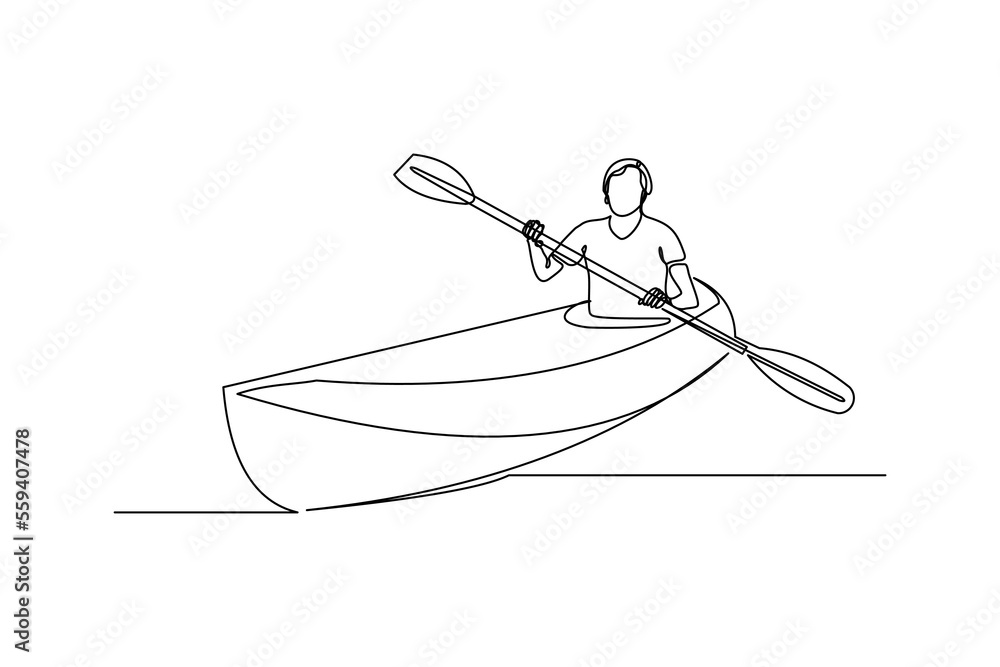 Continuous single one line drawing art of man rowing canoe. Vector ...