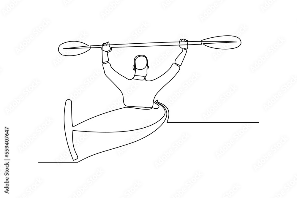Continuous single one line drawing art of man rowing canoe. Vector ...