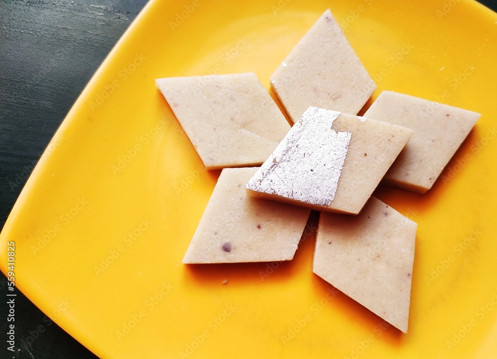 Kaju katli also known as kaju barfi, is an Indian dessert prepared with ...