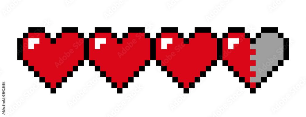 Pixel heart life bar isolated , 8-bit style pixel art. Vector ...