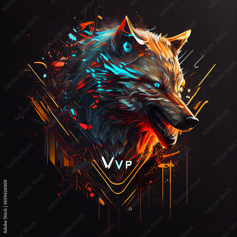 Wolf logo in style of cyber punk, futuristic neon logo with wolf ...