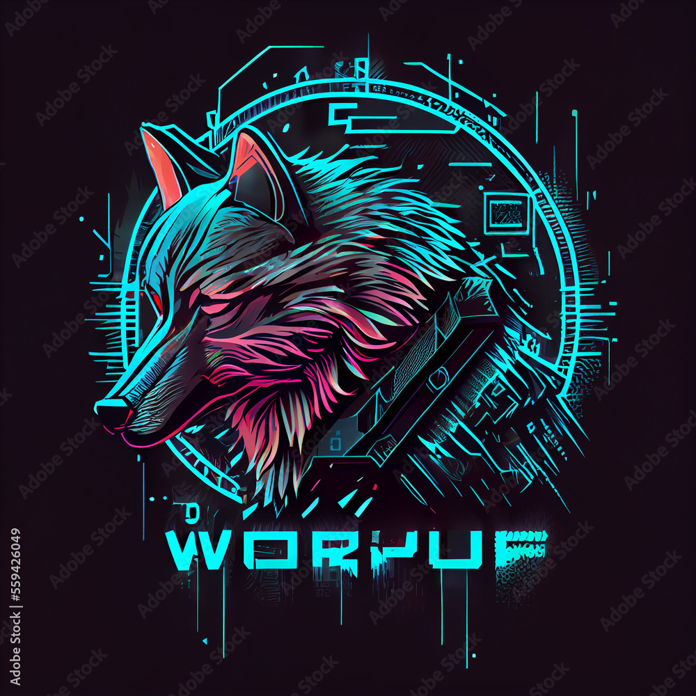 Wolf logo in style of cyber punk, futuristic neon logo with wolf ...