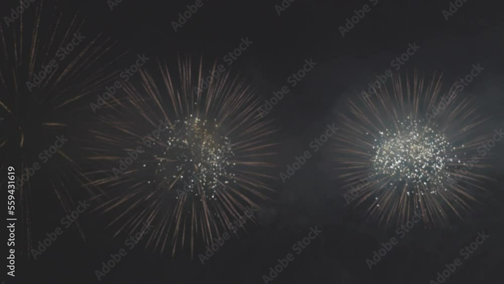 Colorful fireworks festival. Beautiful fireworks close-up view in slow ...