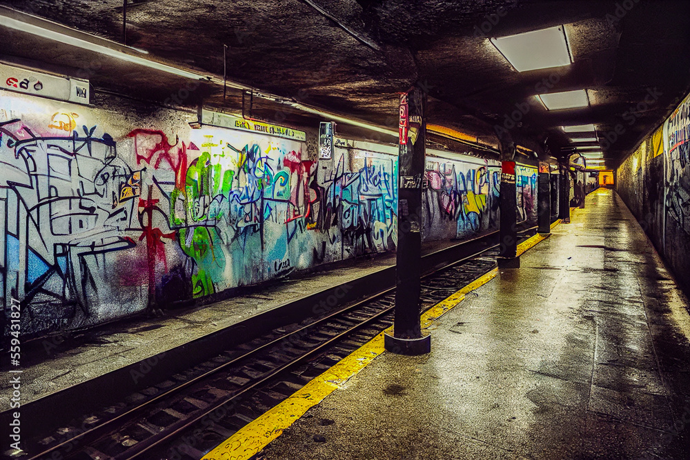 graffiti on a underground subway wall, generative ai illustration Stock ...