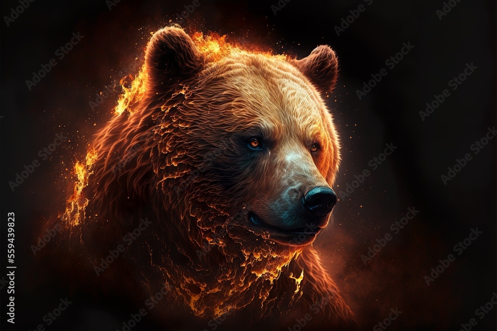 Animals with the power of blazing fire bear Stock Illustration | Adobe ...