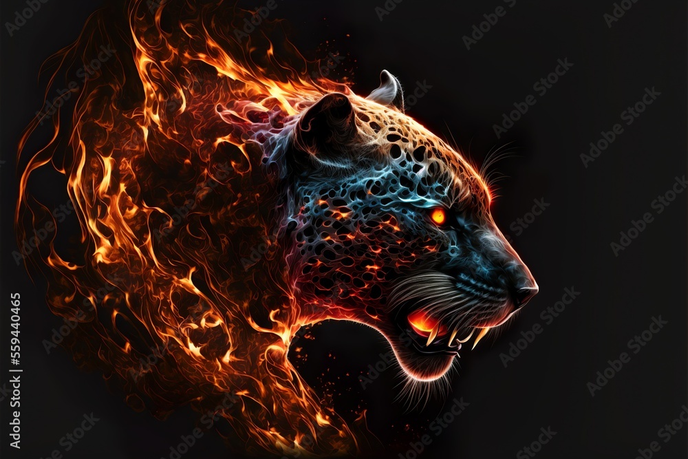 Animals with the power of blazing fire black panther Stock Illustration ...